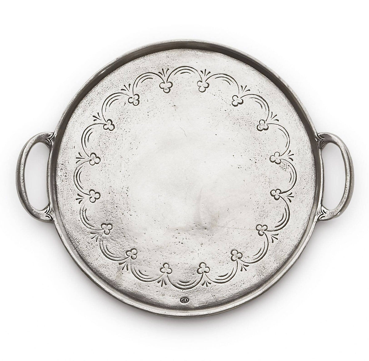 Tray, Vintage Pewter Round With Handles