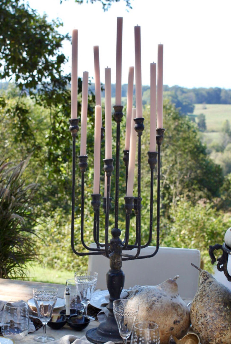 Black Iron and Wood Candelabra | Table Terrain Dining Tablescapes and ...
